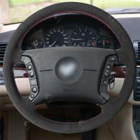 China ONE Car ONE Template Black Suede Steering Wheel Wrap for BMW E46 318i 325i E39 E53 X5 for sale