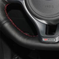 China Custom Artificial Leather Steering Wheel Cover Fan Club Design Style Purple Thread Color for sale