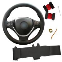 China 3-Spoke Wheel Cover for BMW E70 X5 2008-2013 E71 X6 2008-2014 Black Perforated Genuine Leather Suede for sale