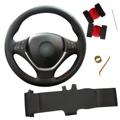 China 3-Spoke Wheel Cover for BMW E70 X5 2008-2013 E71 X6 2008-2014 Black Perforated Genuine Leather Suede for sale