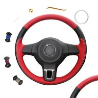 China Custom Fit Red Leather Steering Wheel Cover for VW Golf 6 Mk6 Jetta 6 Polo 2011-2014 for sale