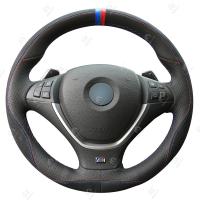 China 3-Spoke Wheel Cover for BMW E70 X5 2008-2013 E71 X6 2008-2014 Black Perforated Genuine Leather Suede for sale