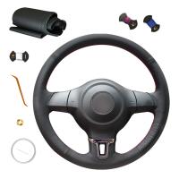 China Volkswagen Golf 6 Mk6 Polo MK5 2010-2015 Black Leather Hand Sewing Steering Wheel Cover for sale