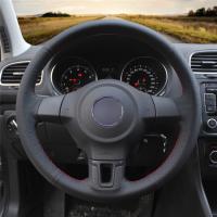 China Volkswagen Golf 6 Mk6 Polo MK5 2010-2015 Black Leather Hand Sewing Steering Wheel Cover for sale