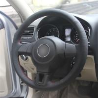 China Volkswagen Golf 6 Mk6 Polo MK5 2010-2015 Black Leather Hand Sewing Steering Wheel Cover for sale