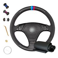 China Red Thread DIY Black Leather Suede Steering Wheel Cover for BMW 3 Series E36 E46 2000 for sale