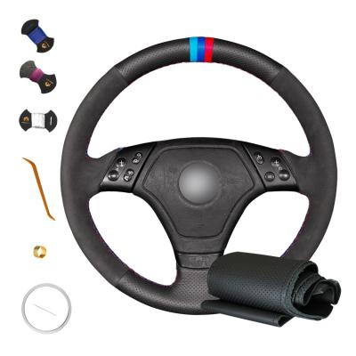 China Red Thread DIY Black Leather Suede Steering Wheel Cover for BMW 3 Series E36 E46 2000 for sale