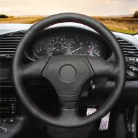 China Red Thread DIY Black Leather Suede Steering Wheel Cover for BMW 3 Series E36 E46 2000 for sale