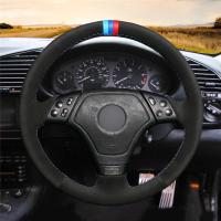 China Red Thread DIY Black Leather Suede Steering Wheel Cover for BMW 3 Series E36 E46 2000 for sale