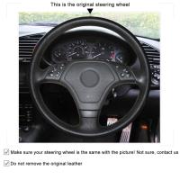 China Red Thread DIY Black Leather Suede Steering Wheel Cover for BMW 3 Series E36 E46 2000 for sale