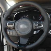 China 100% Fit Hand Stitched Artificial Leather Steering Wheel Wrap Cover for Kia K5 Optima 2014 2015 for sale
