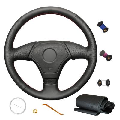China BMW E36 E46 E39 8 Series White Thread Custom Leather Stitched Car Steering Wheel Cover for sale