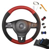 China Leather and Carbon Steering Wheel Cover for Volkswagen VW Gol Tiguan Passat B7 Touran for sale