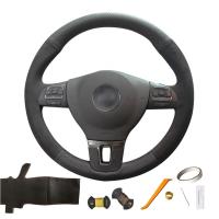 China Leather and Carbon Steering Wheel Cover for Volkswagen VW Gol Tiguan Passat B7 Touran for sale