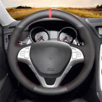 China Hand Stitching Beige PU Leather Steering Wheel Cover for Hyundai Genesis Coupe Rohens for sale