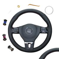 China Handmade Leather Steering Wheel Cover for Volkswagen VW Amarok Tiguan Passat B7 CC Touran Jetta Mk6 Caddy EOS for sale