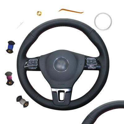 China Handmade Leather Steering Wheel Cover for Volkswagen VW Amarok Tiguan Passat B7 CC Touran Jetta Mk6 Caddy EOS for sale