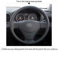 China Light Blue Thread Hand Stitched Leather Steering Wheel Cover for Hyundai Getz 2005-2011 for sale