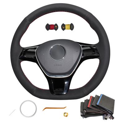 China Hand Sewing Black Suede Steering Wheel Cover for VW Golf 7 Mk7 Polo Jetta Passat B8 Tiguan Sharan Touran UP for sale