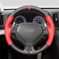 China Custom Red Leather Steering Wheel Cover Wrap for Infiniti EX35 EX37 G25 G35 G37 Q40 Q60 for sale