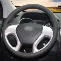 China Dark Gray Genuine Leather Steering Wheel Cover for Hyundai ix35 Tucson 2 2010-2015 for sale