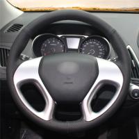 China Dark Gray Genuine Leather Steering Wheel Cover for Hyundai ix35 Tucson 2 2010-2015 for sale