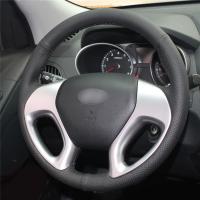 China Dark Gray Genuine Leather Steering Wheel Cover for Hyundai ix35 Tucson 2 2010-2015 for sale