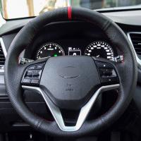 China Hand Stitched Perforated Leather Steering Wheel Cover for Hyundai Tucson 3 2015-2019 for sale