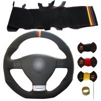 China VW Golf 5 Mk5 GTI R32 Passat R GT 2005 Hand Stitched Black Suede Steering Wheel Cover for sale