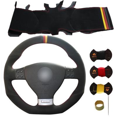 China VW Golf 5 Mk5 GTI R32 Passat R GT 2005 Hand Stitched Black Suede Steering Wheel Cover for sale