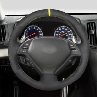 China Infiniti EX35 EX37 G25 G35 G37 Q40 Q60 Custom Hand Sewing Black Suede Steering Wheel Cover for sale