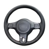 China Samples Custom Fit Black Leather Car Steering Wheel Cover for Volkswagen Golf 6 Mk6 VW Polo Sagitar Bora Santana Jetta for sale