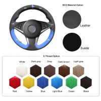 China Blue Black Suede Hand Sewing Steering Wheel Cover for BMW E60 E61 530d 545i 550i for sale