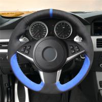 China Blue Black Suede Hand Sewing Steering Wheel Cover for BMW E60 E61 530d 545i 550i for sale