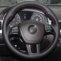 China Personalized Apricot Suede Hand Stitched Steering Wheel Wrap for VW Touareg 2011-2017 for sale