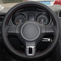 China VW Golf 6 Mk6 Jetta 6 Polo 2011-2014 Custom Black Artificial Leather Steering Wheel Wrap for sale