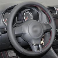 China VW Golf 6 Mk6 Jetta 6 Polo 2011-2014 Custom Black Artificial Leather Steering Wheel Wrap for sale