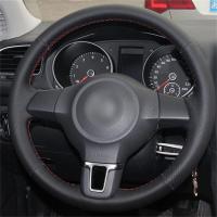 China VW Golf 6 Mk6 Jetta 6 Polo 2011-2014 Custom Black Artificial Leather Steering Wheel Wrap for sale