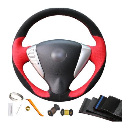 China 3-Spoke Red Black Leather Suede Steering Wheel Cover for Nissan Sentra Versa 2014-2017 for sale