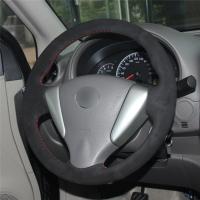 China 3-Spoke Red Black Leather Suede Steering Wheel Cover for Nissan Sentra Versa 2014-2017 for sale