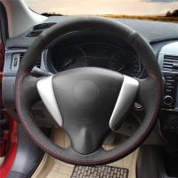 China 3-Spoke Red Black Leather Suede Steering Wheel Cover for Nissan Sentra Versa 2014-2017 for sale