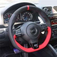 China Volkswagen Scirocco R Passat CCR-Line 2010 Red Leather Car Steering Wheel Cover DIY Design for sale