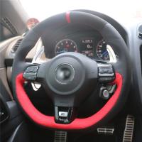China Volkswagen Scirocco R Passat CCR-Line 2010 Red Leather Car Steering Wheel Cover DIY Design for sale
