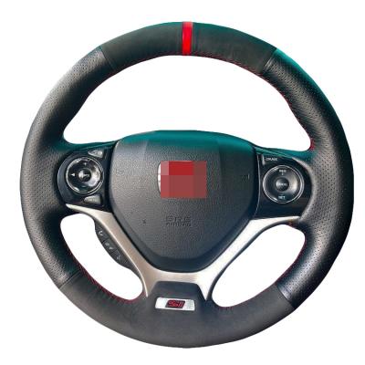 China Black Suede Leather Steering Wheel Cover for Honda Civic Si 9 9th Gen 2012 2013 2014 2015 for sale