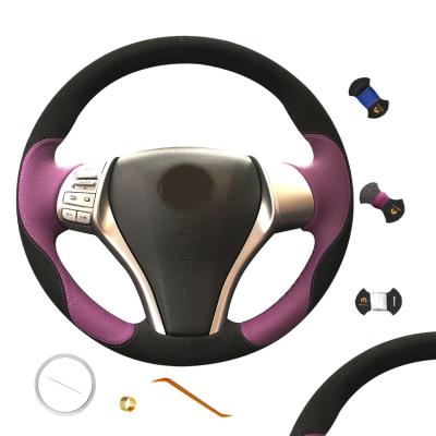 China Custom Black Suede Leather Steering Wheel Cover for Nissan Qashqai Rogue Pulsar 2014-2018 for sale