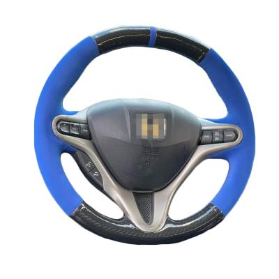 China 2007-2010 Honda Civic VIII Stufenheck Handmade Blue Suede Carbon Steering Wheel Cover for sale