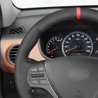 China Customize Black Suede Hand Sewing Steering Wheel Cover for Hyundai i10 i20 2013-2020 for sale