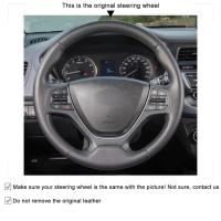 China Customize Black Suede Hand Sewing Steering Wheel Cover for Hyundai i10 i20 2013-2020 for sale