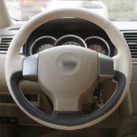 China Customized Beige Black Leather Car Steering Wheel Cover for Nissan Tiida Versa 2004-2011 for sale