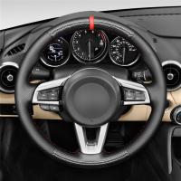 China Black Suede Handmade Artificial Leather Steering Wheel Cover for Mazda MX-5 2016-2019 for sale